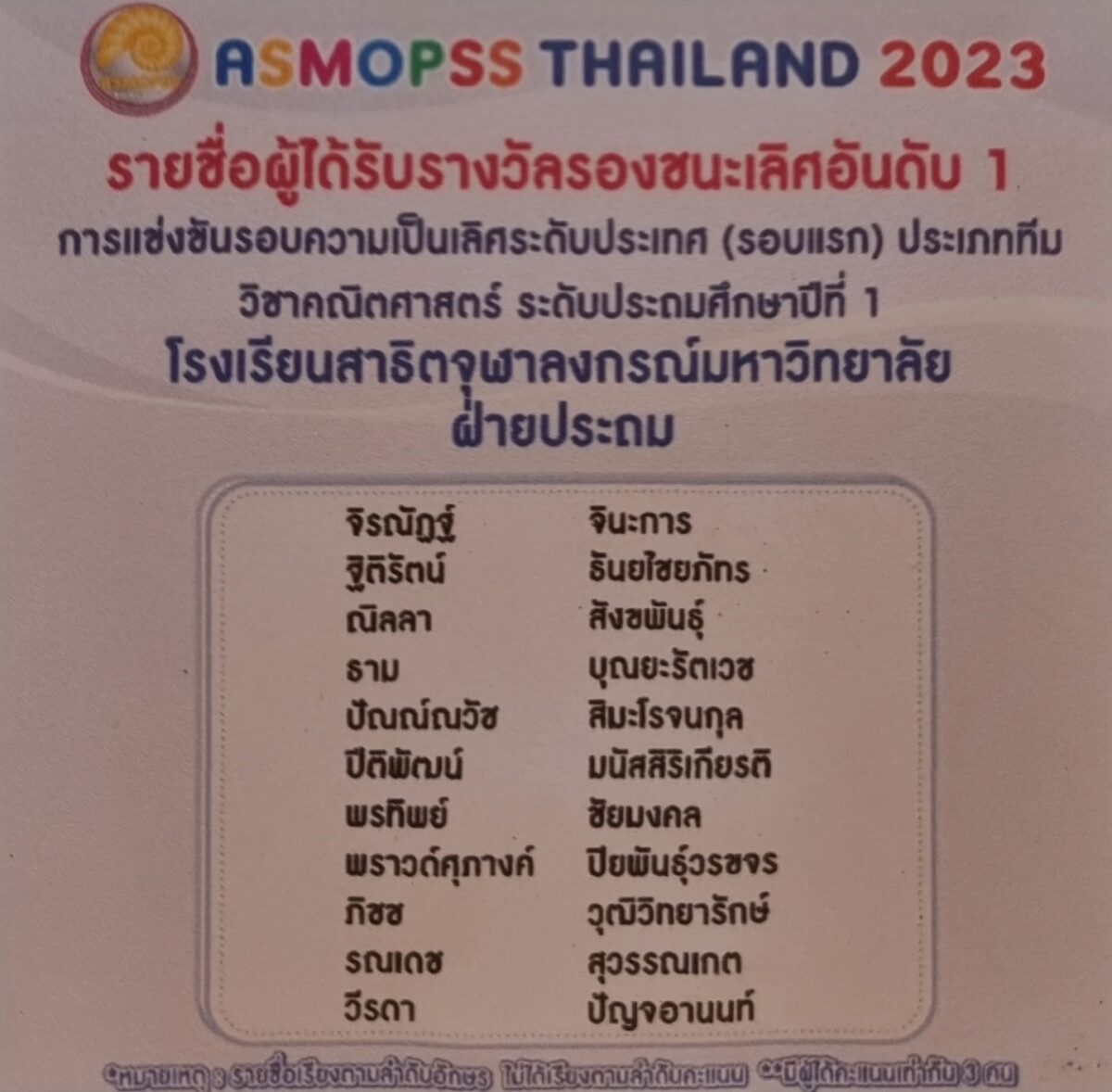 รับถ้วยรางวัลจาก ASMOPSS THAILAND 2023 จากฝ่ายวิชาการฯ - โรงเรียนสาธิตจุฬาลงกรณ์มหาวิทยาลัย ฝ่าย ...